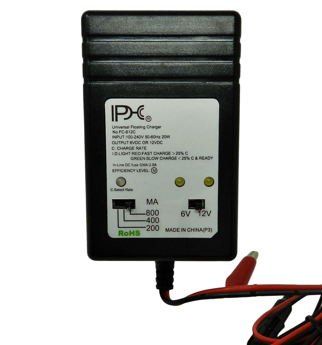 Floating-Smart Charger 6VDC or 12VDC @200/400/800mA; Alligator Clips ...