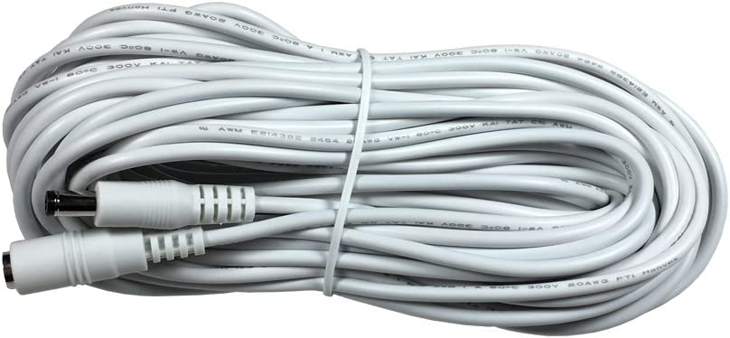 50ft 2.1mm x 5.5mm DC Power Extension Cable, 20 AWG WHITE | AC-DC ...
