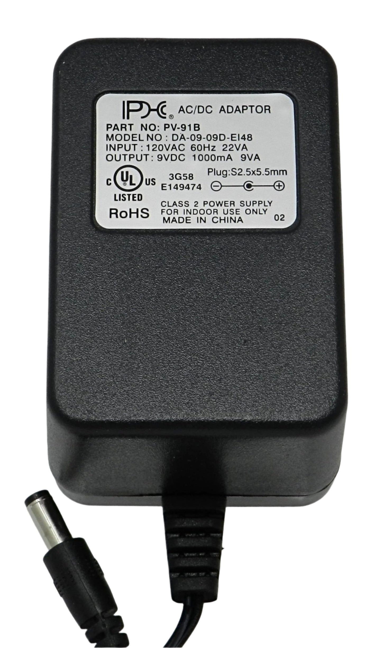 AC-DC Linear Power Supply 9V DC @ 1000mA; 2.5 x 5.5mm (+) center polarity | AC-DC PowerShack