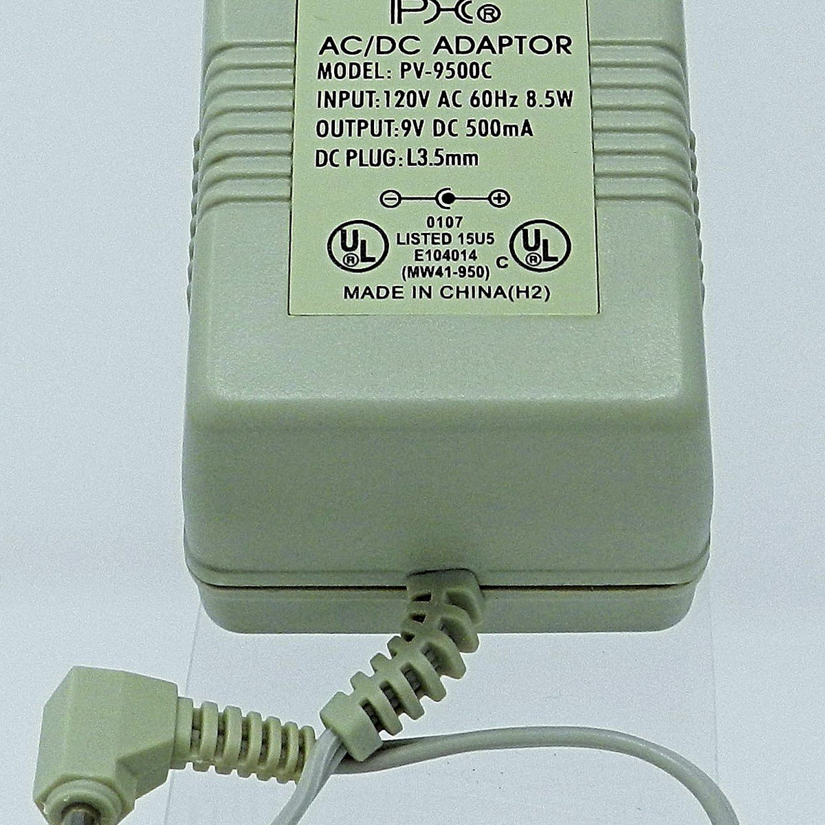 AC-DC Linear Power Supply 9V DC @ 500mA; 3.5 MALE (+) center polarity ...