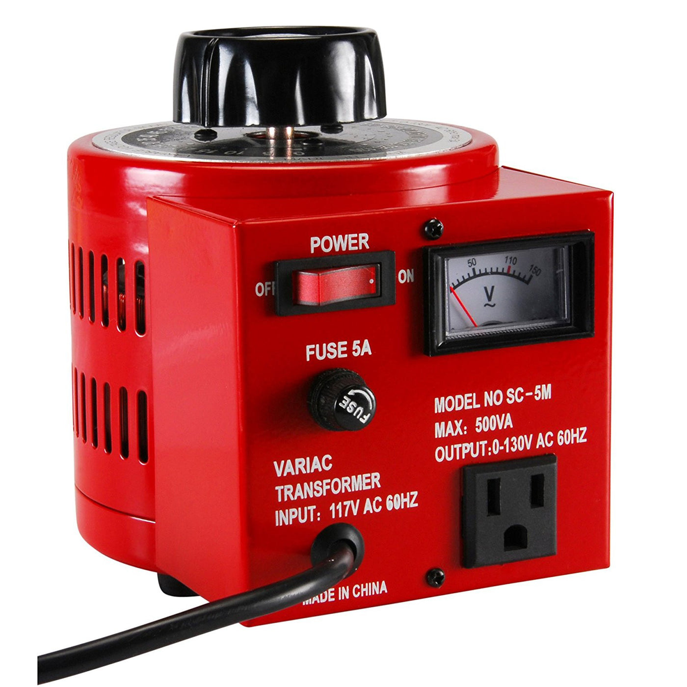 Variable Transformer 5 Amp (500 Watts); 0~130VAC Output — AC-DC PowerShack