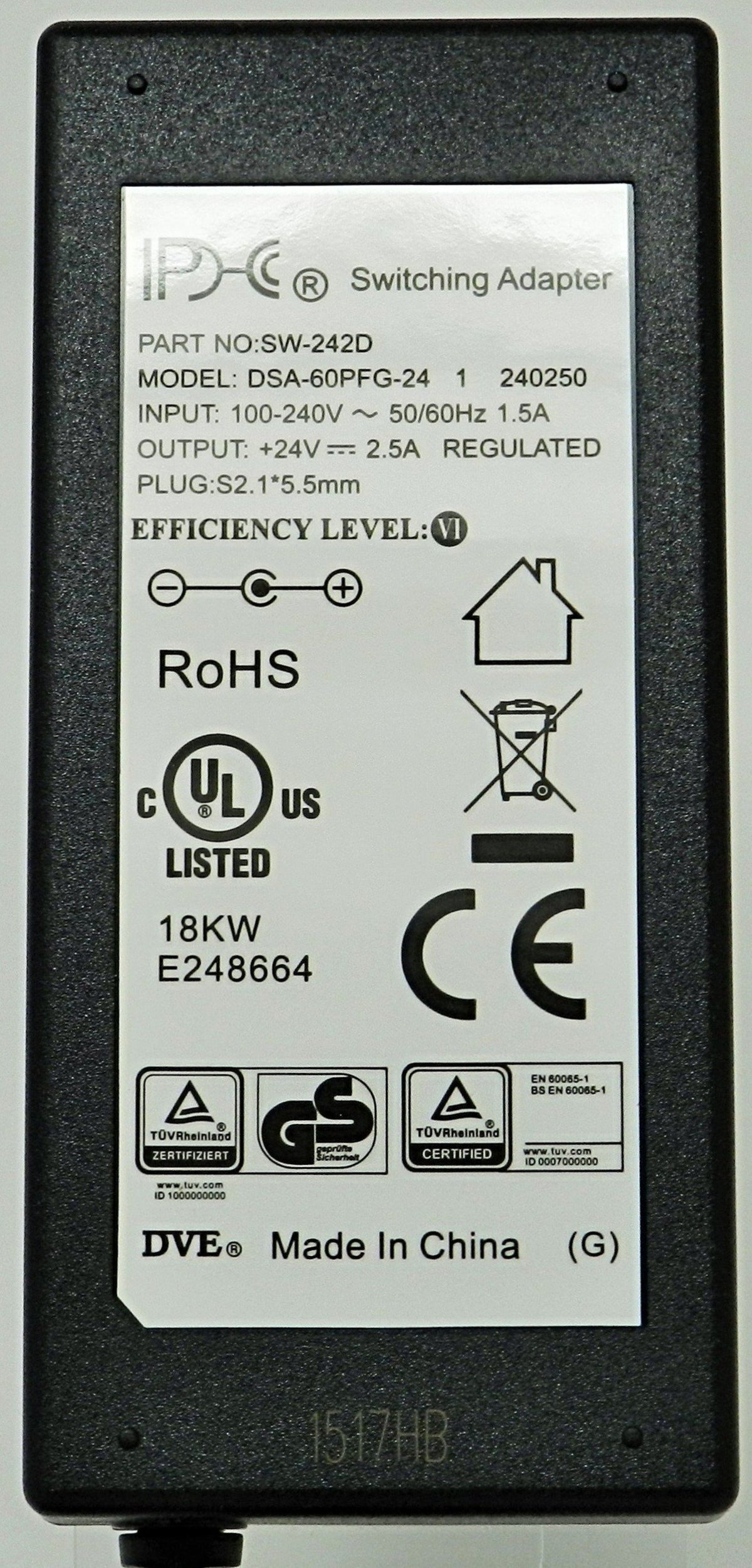 Ac Dc Switching Regulated Power Supply 24v Dc 2500ma 2 1 X 5 5mm
